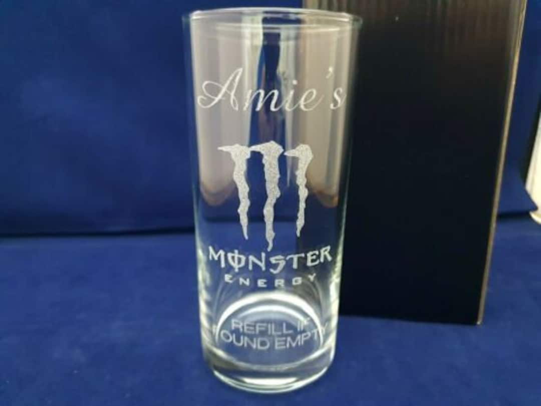 Personalised MONSTER ENERGY GLASS Any Name / Message Engraved Gift Box ...