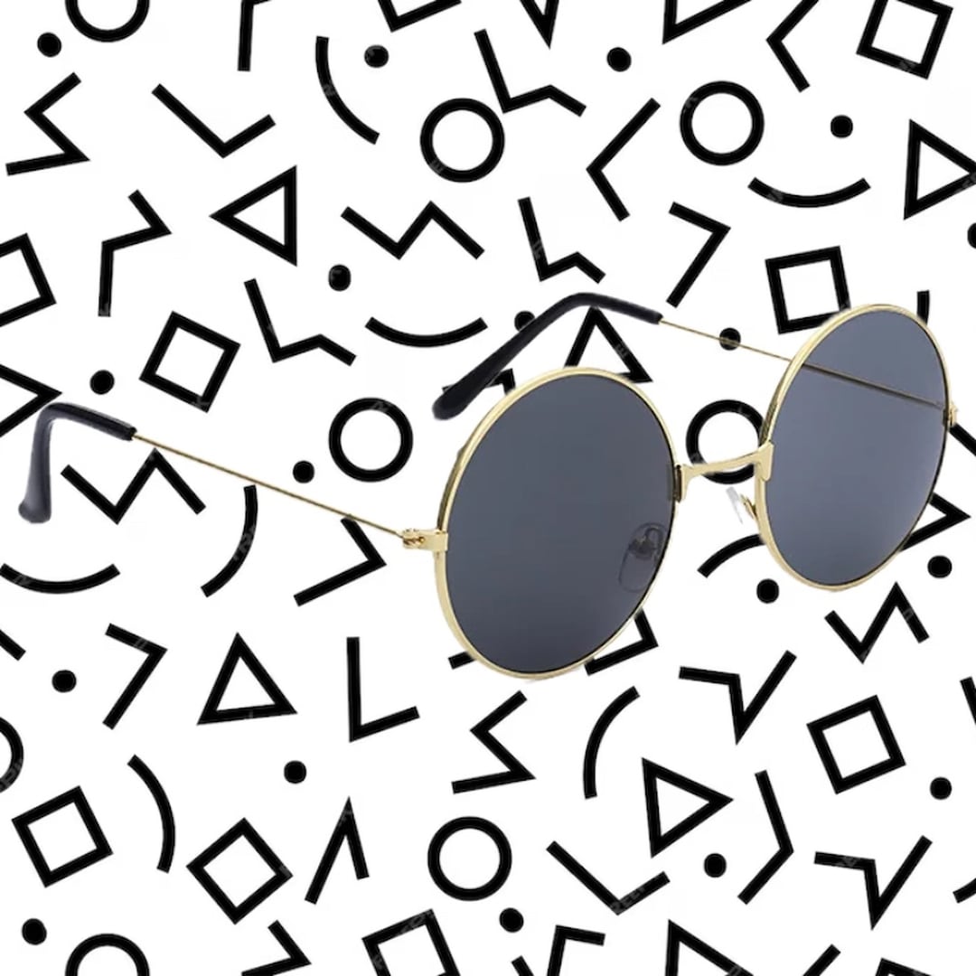 Round Y2K Vintage Retro for Women and Men Round Black and Gold Hippie ...