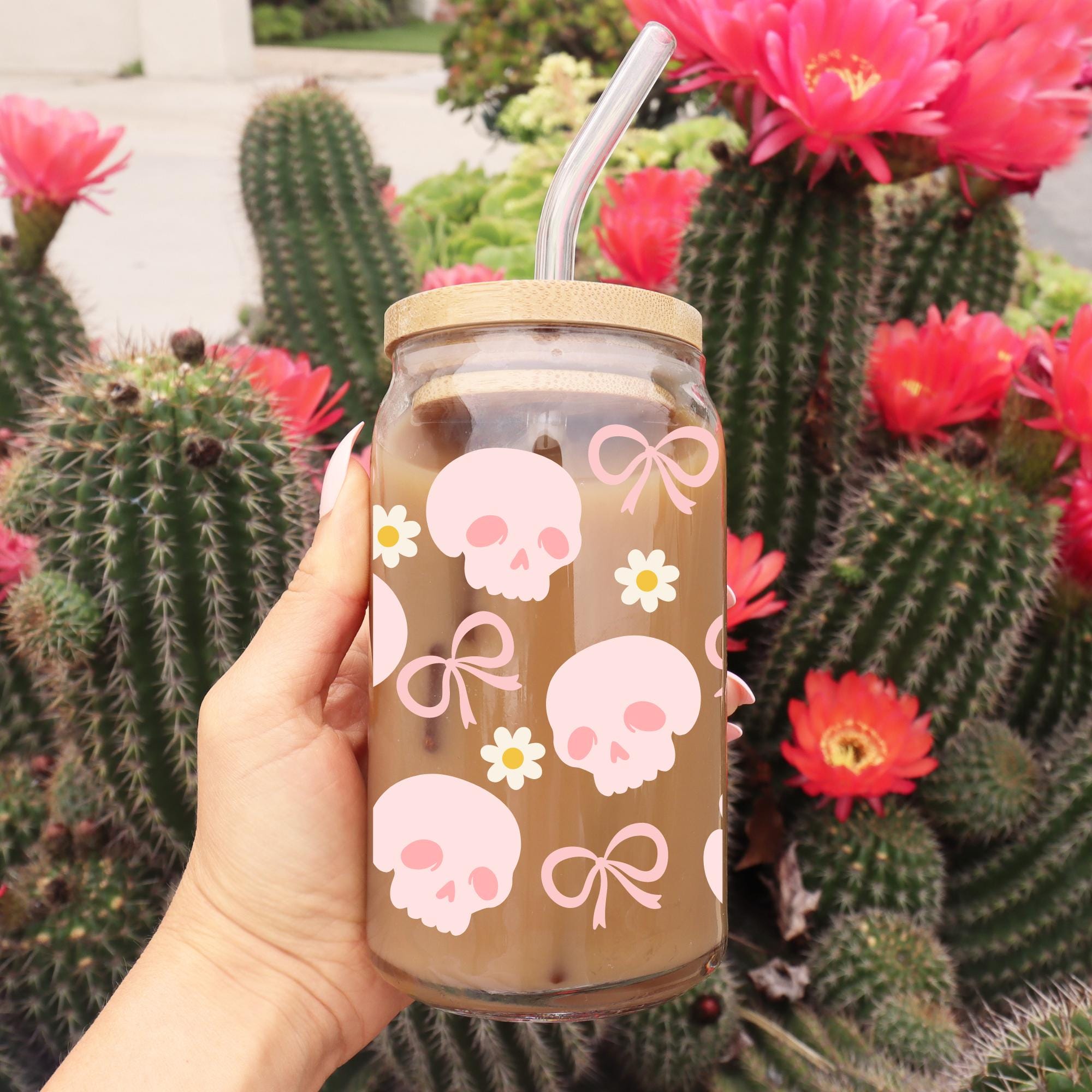 16oz Girly but Deadly Glass Can Cup Skull Glass Cup Spooky Season Iced ...