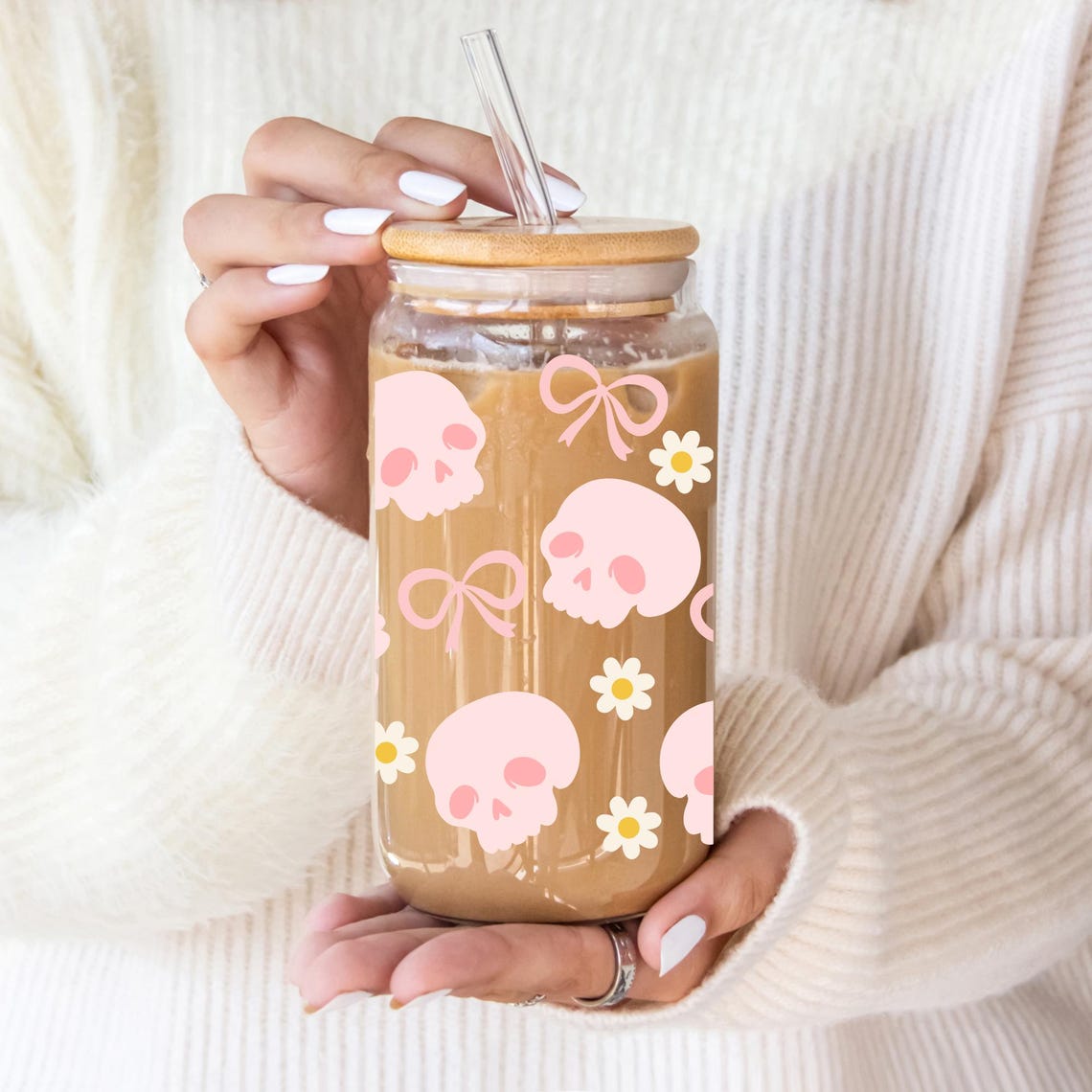 16oz Girly but Deadly Glass Can Cup Skull Glass Cup Spooky Season Iced ...