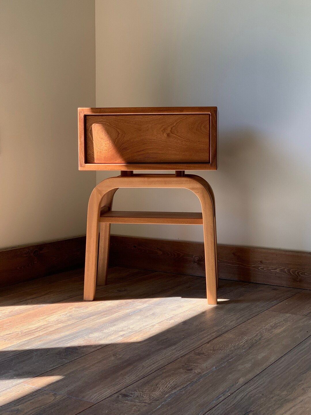 Mid-century Bedside Table With Closed Cubbie Solid Wood Nightstand With ...