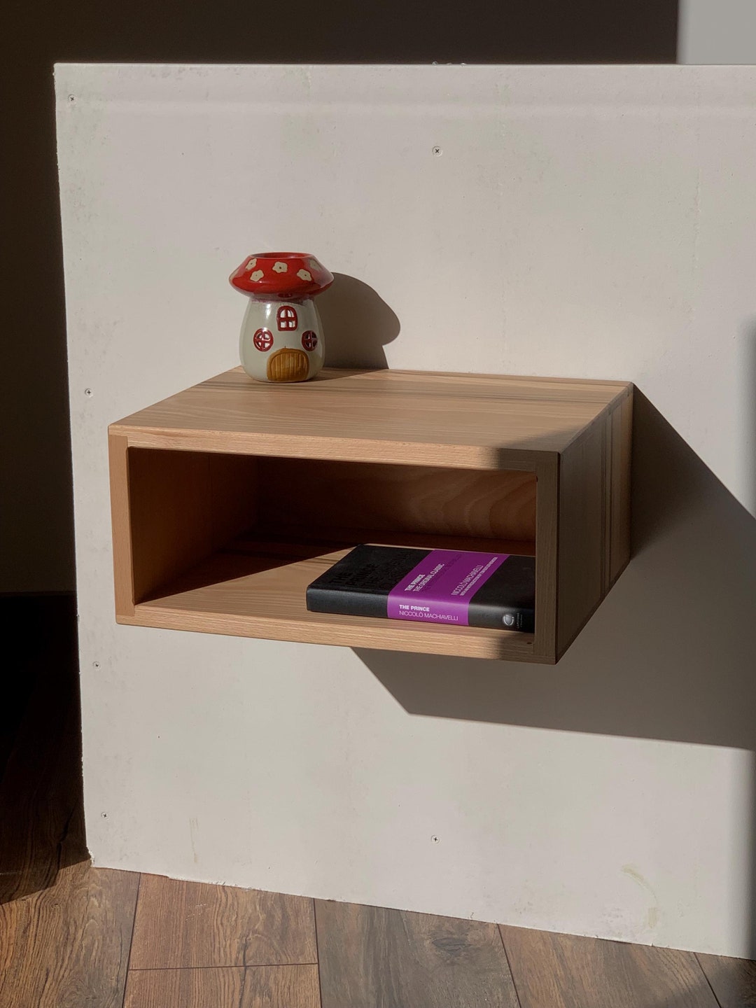 Floating Bedside Table With Open Cubbie Solid Wood Nightstand With ...