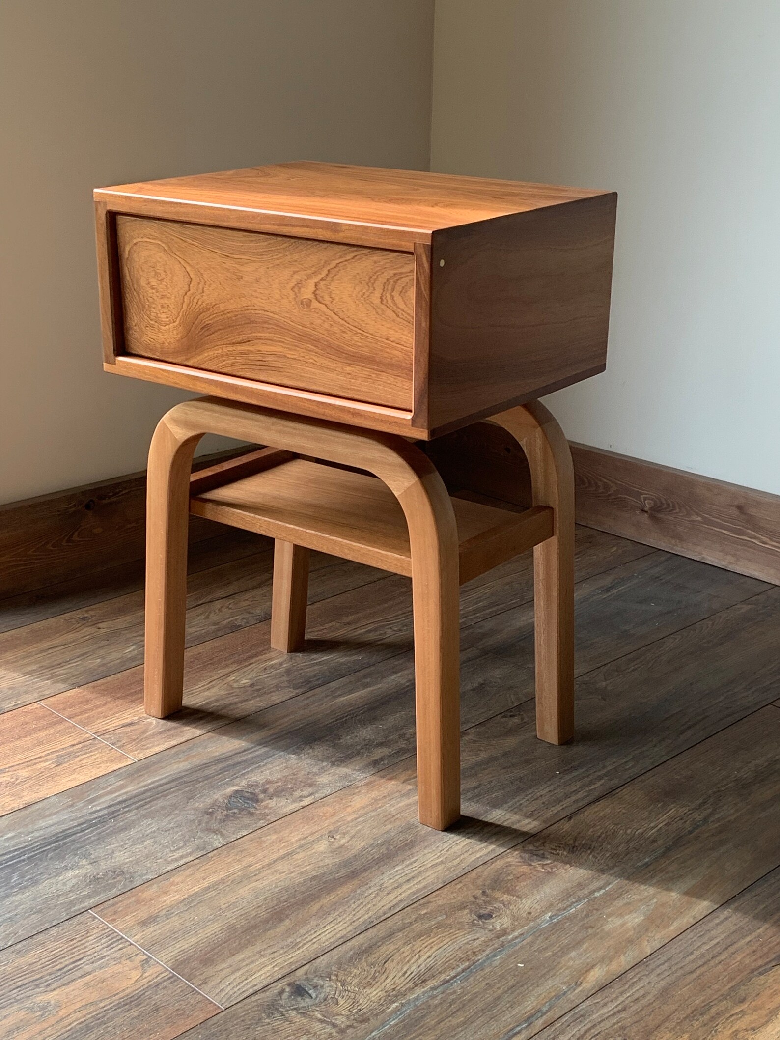 Mid-century Bedside Table With Closed Cubbie Solid Wood Nightstand With ...