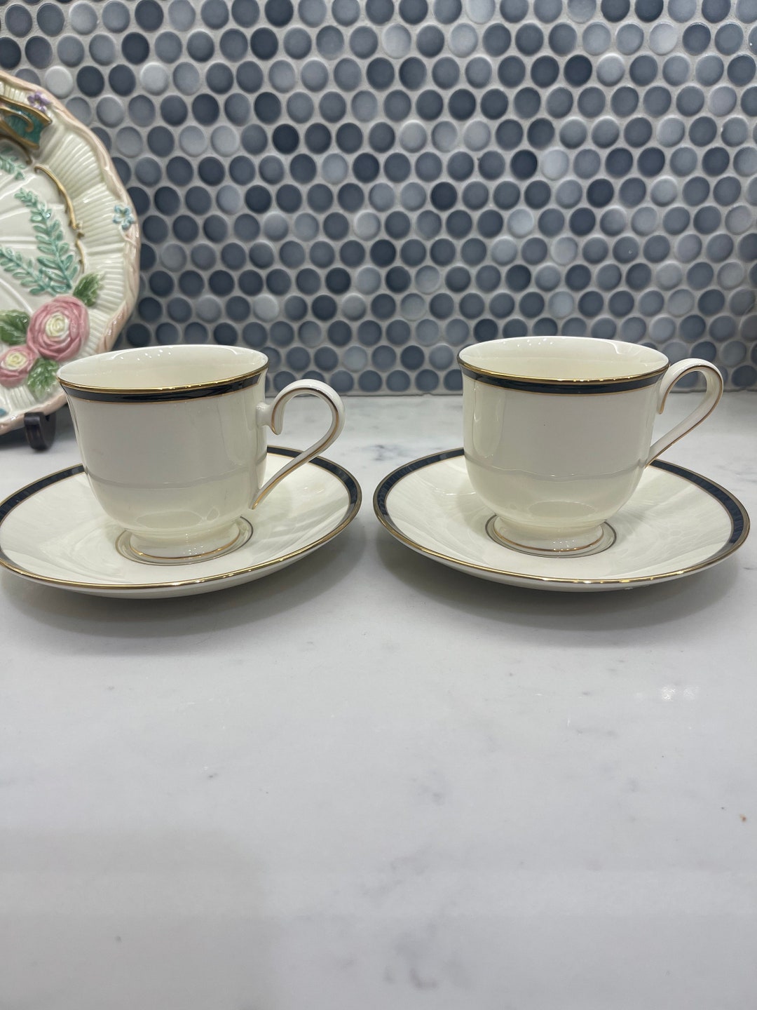 2 (to 10) Lenox URBAN LIGHTS Cups & Saucers - Very Elegant Black Bands ...
