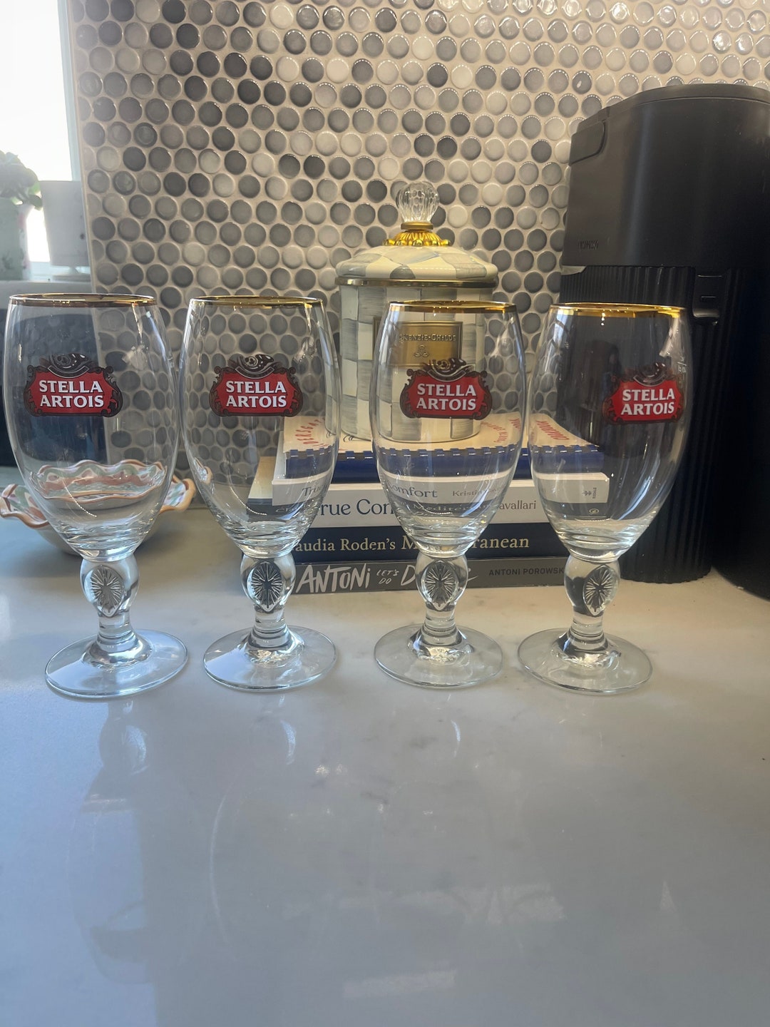 Stella Artois 40 CL Gold Rimmed Chalice Beer Glasses Mugs - Set of 4 - Etsy