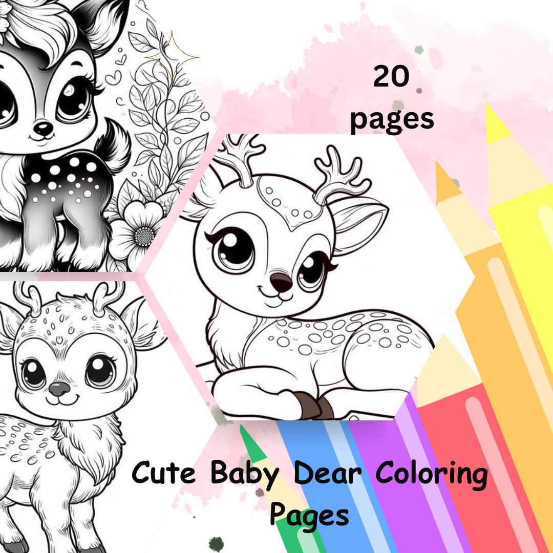 Coloring Pages of Cute Baby Dear for Kids Animal Illustrations Wildlife ...