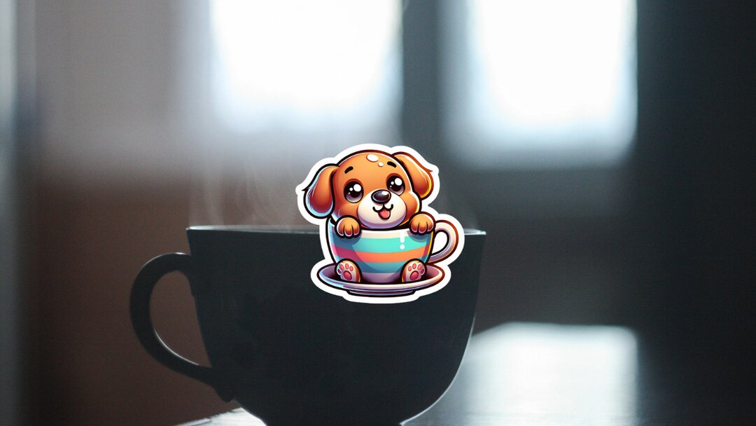 Dog Stuck in Tea Cup - Doggy - Hot Tea - Cut Puppy - Cartoon Dog With ...