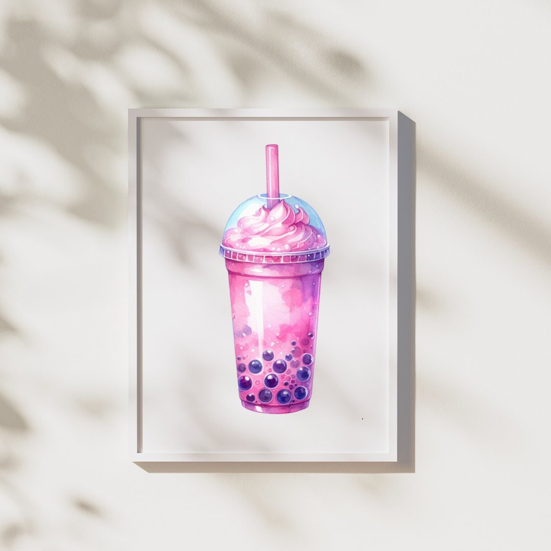 Watercolor Boba Tea Clipart Set - Transparent Background PNG, Chilled ...
