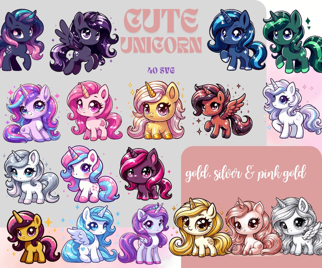 Unicorn SVG Cute Kawaii Horses - Bundle for Unicorns Lovers, Fantasy Animals, Vector Designs and ...