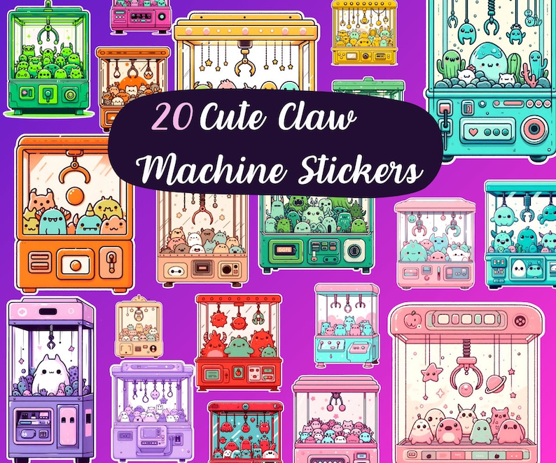 Cute Kawaii Claw Machine Stickers Digital Download, Instant Download ...