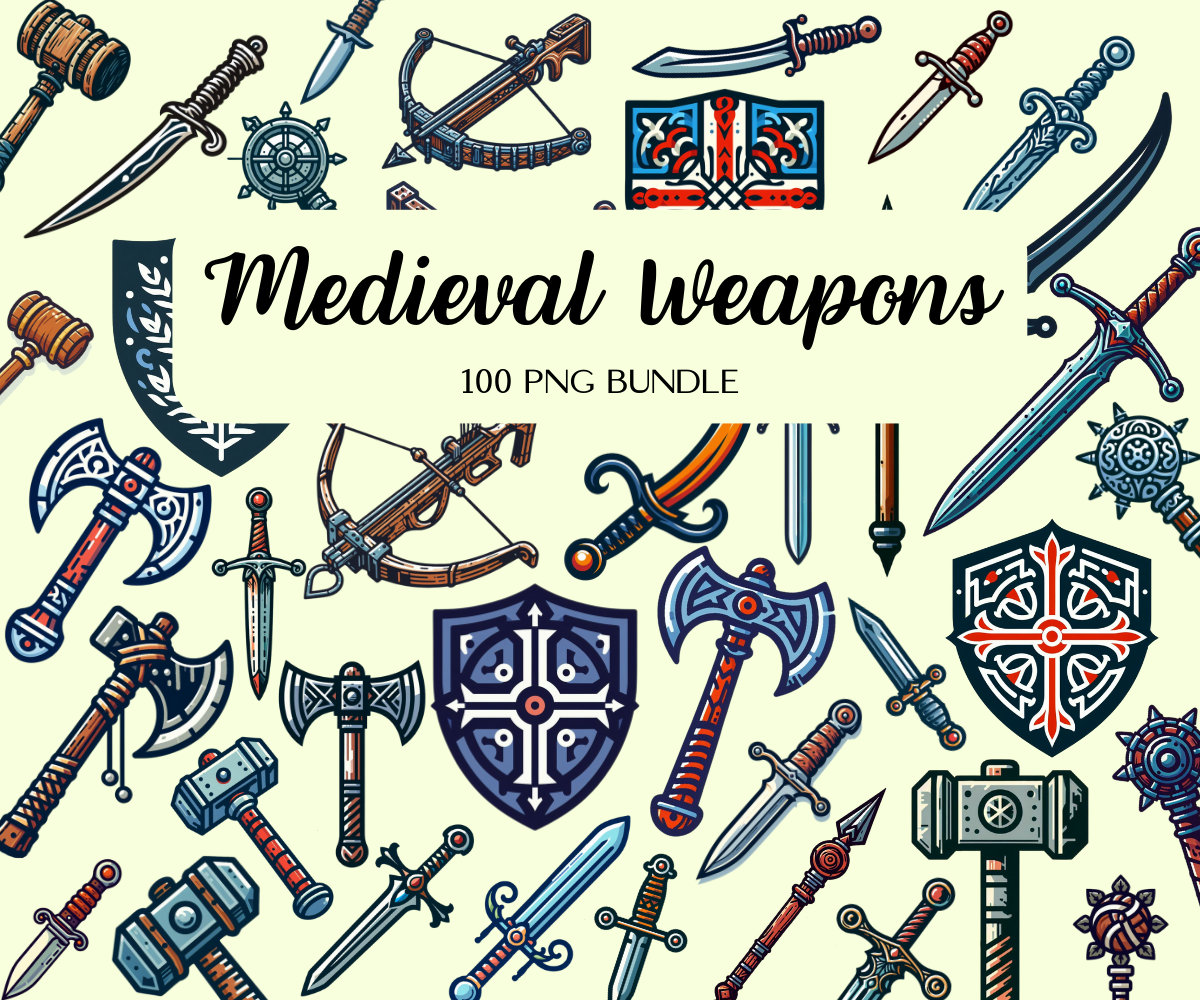 Medieval Weapon Clipart Set Viking Axe, Sword, Shield Vectors Perfect ...