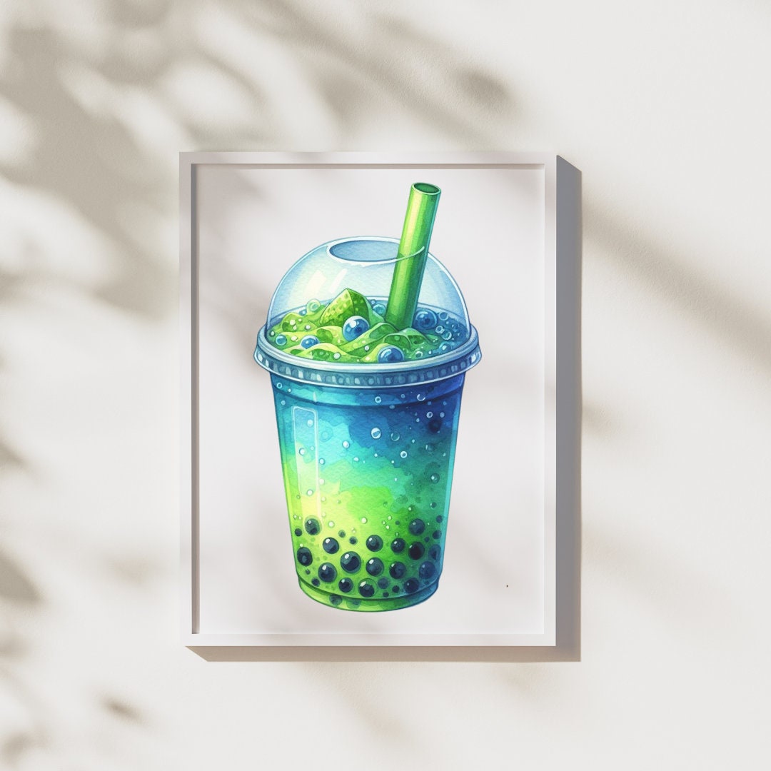 Watercolor Boba Tea Clipart Set - Transparent Background PNG, Chilled ...