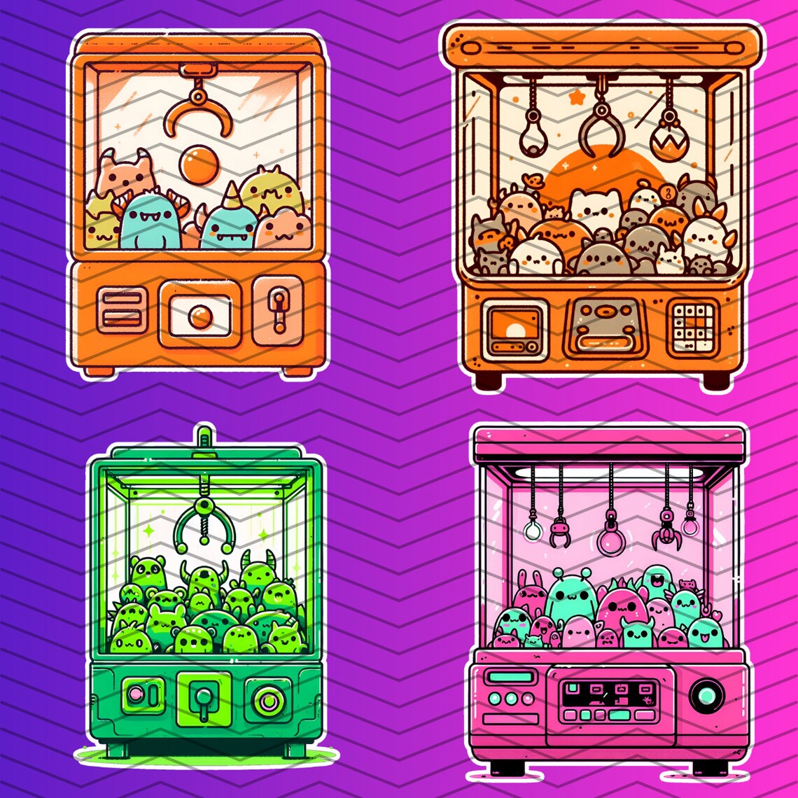 Cute Kawaii Claw Machine Stickers Digital Download, Instant Download ...