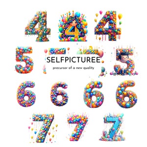 Colorful Birthday Clipart Bundle, Watercolor Number 1-9 and Balloons ...