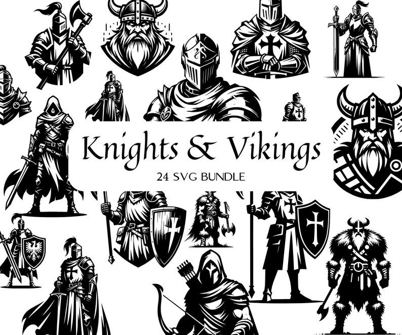 Knights and Vikings SVG Clipart Set Bundle, High-res Medieval Weapons ...
