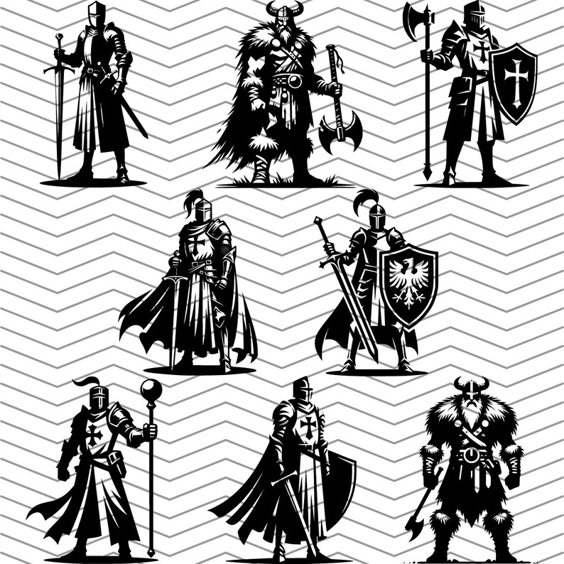 Knights and Vikings SVG Clipart Set Bundle, High-res Medieval Weapons ...