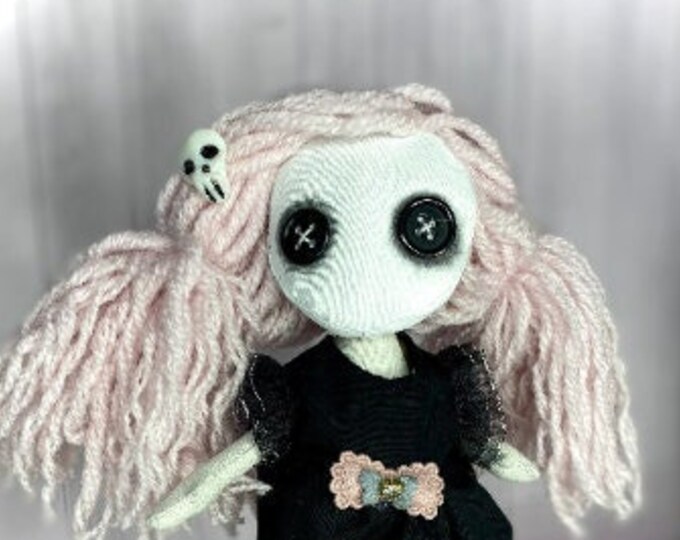 Creepy Cute Goth Cloth Voodoo Doll With Big Button Eyes and Pink Hair ...