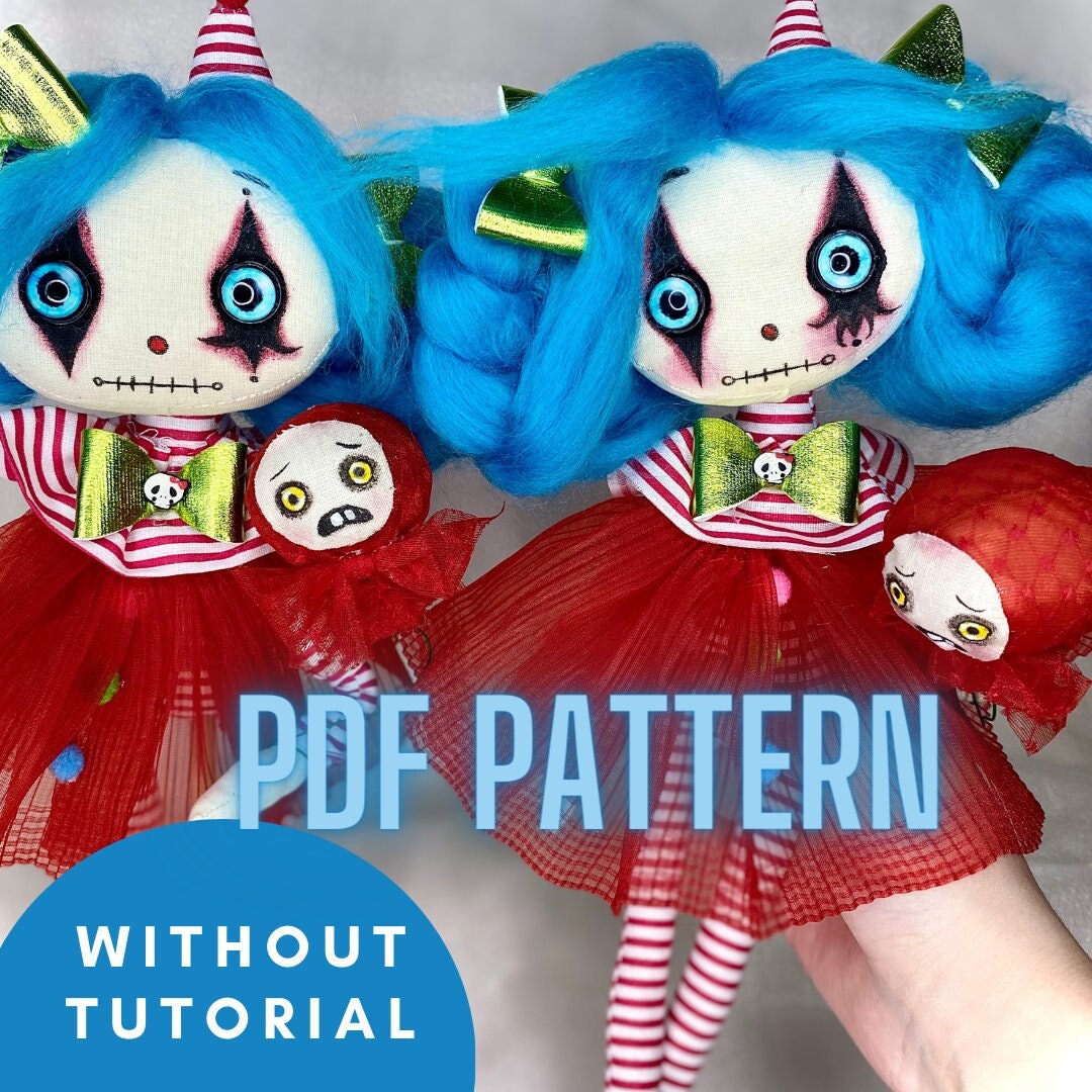 PDF Pattern Without Tutorial Goth Clown Doll. Art Doll. Goth Cloth Doll ...