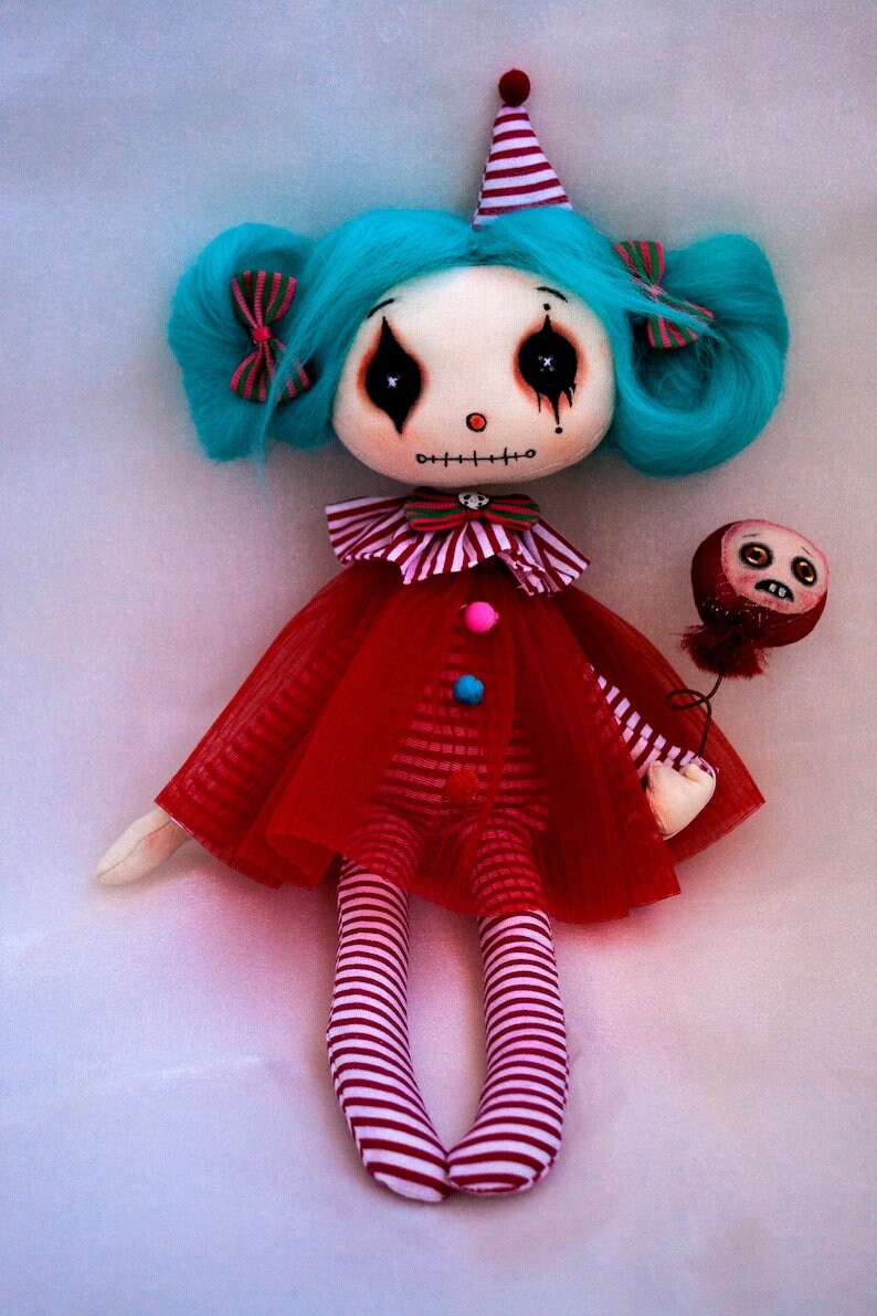 Goth Clown Doll, With Big Blue Eyes and Balloon. Art Doll. Goth Cloth ...