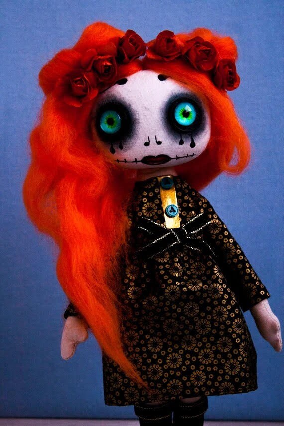 Unique Gothic Doll With Button Eyes, Creepy Cute Strange Rag Art Doll ...