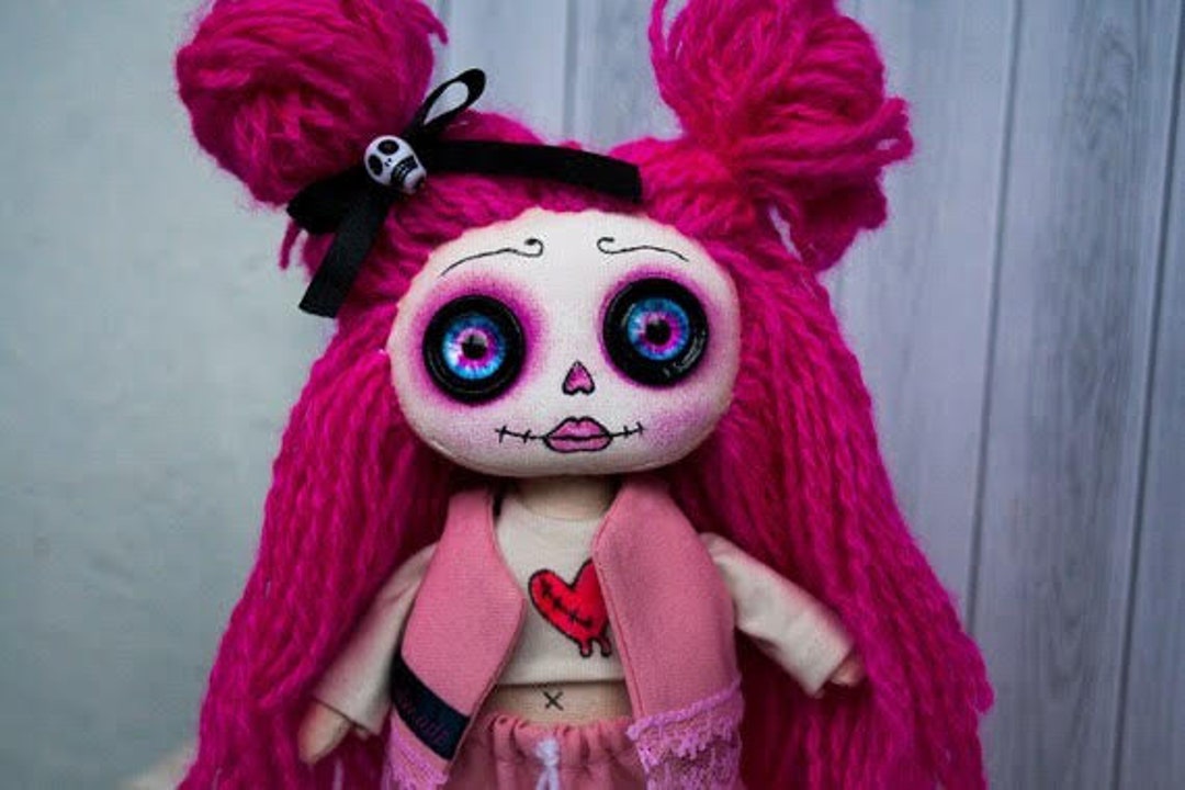 Creepy Collectable Art Doll, Pink Skull Doll, Handmade Horror Art Doll ...