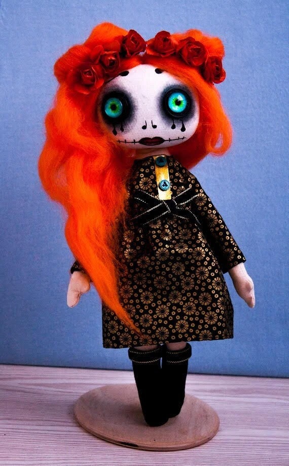 Unique Gothic Doll With Button Eyes, Creepy Cute Strange Rag Art Doll ...