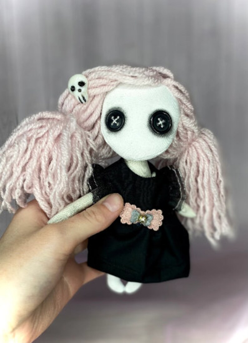 Creepy Cute Goth Cloth Voodoo Doll With Big Button Eyes and Pink Hair ...