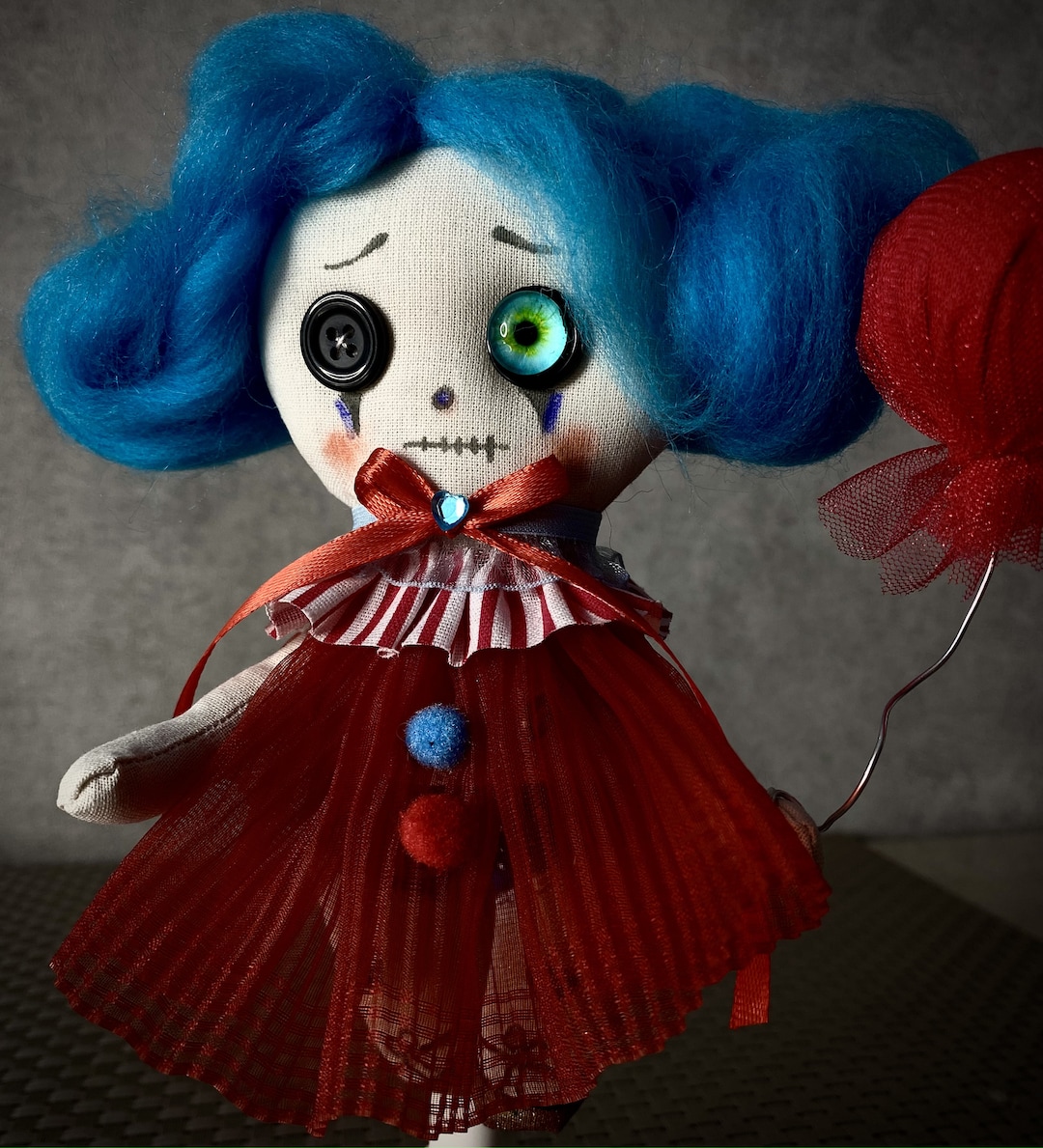 Clown Doll With Button Eyes and Balloon. Gothic Rag Doll, Goth Decor ...