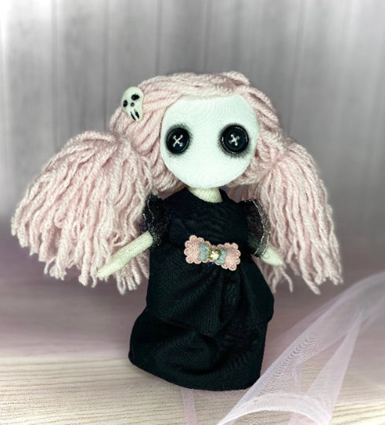 Creepy Cute Goth Cloth Voodoo Doll With Big Button Eyes and Pink Hair ...