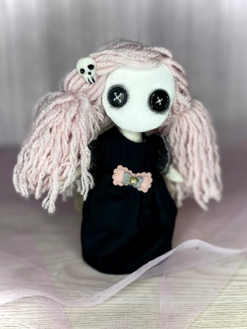 Creepy Cute Goth Cloth Voodoo Doll With Big Button Eyes and Pink Hair ...