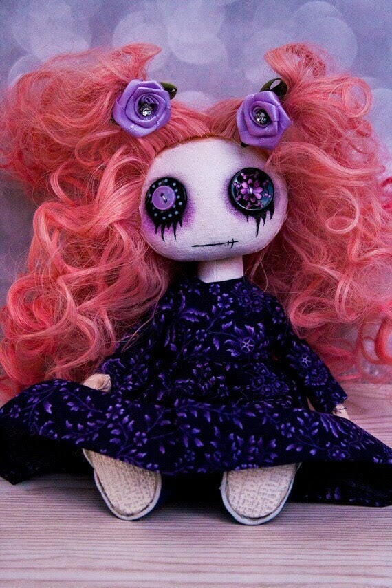 Unique Handmade Art Witch Doll Creepy Cute Rag Gothic Weird Doll Horrible Purple Doll Button Doll Voodoo Doll Strange Halloween Decor Etsy