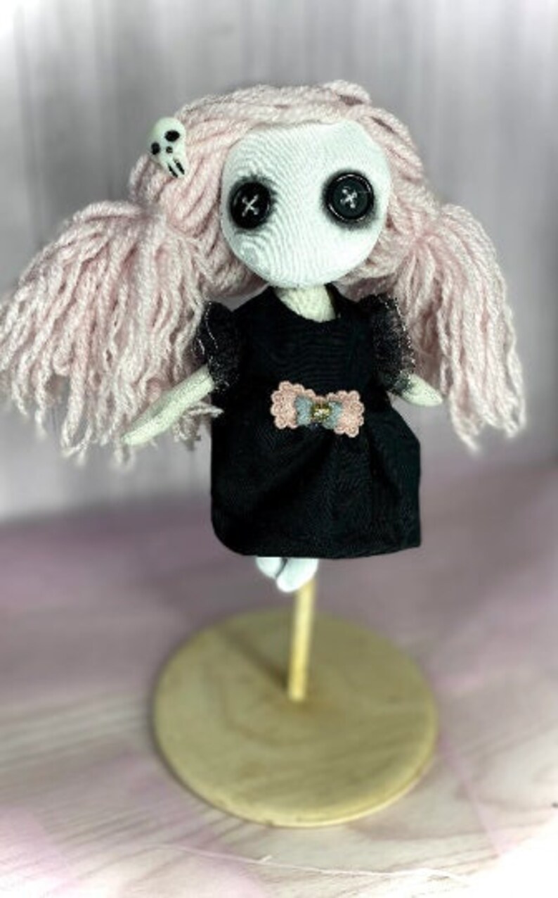 Creepy Cute Goth Cloth Voodoo Doll With Big Button Eyes and Pink Hair ...