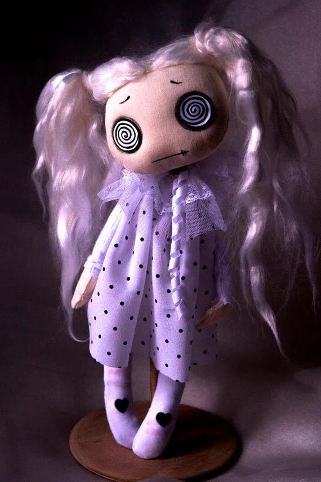 Creepy Cute Ghost Goth Cloth Doll With Big Hypnosis Button Eyes. Black ...
