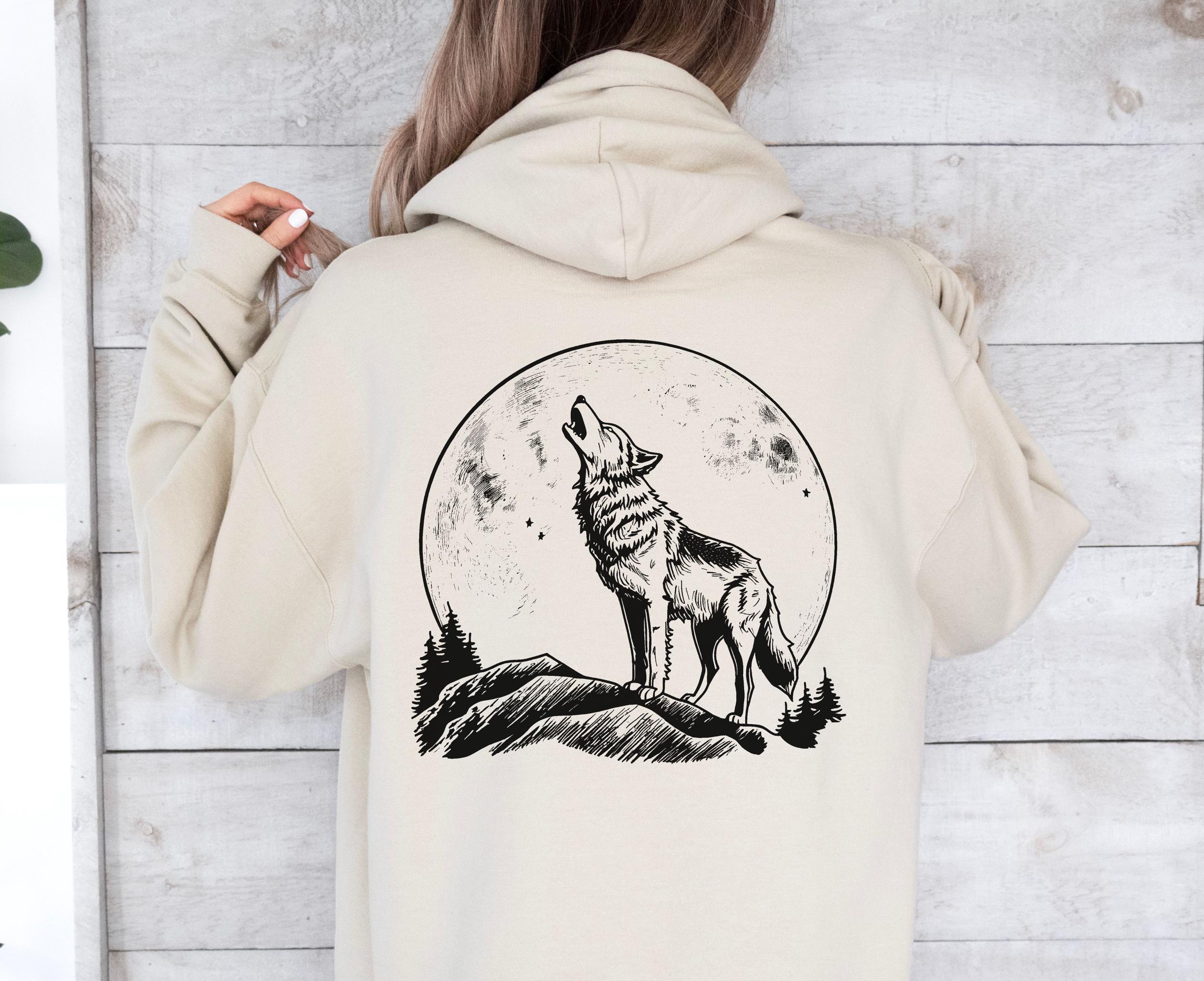 Retro Wolves Howling at the Moon Sweatshirt, 90s Wolf Foggy Forest ...