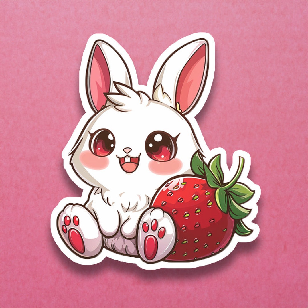 Kawaii Strawberry Bunny Sticker Cute Paws and Big Eyes High Quality ...