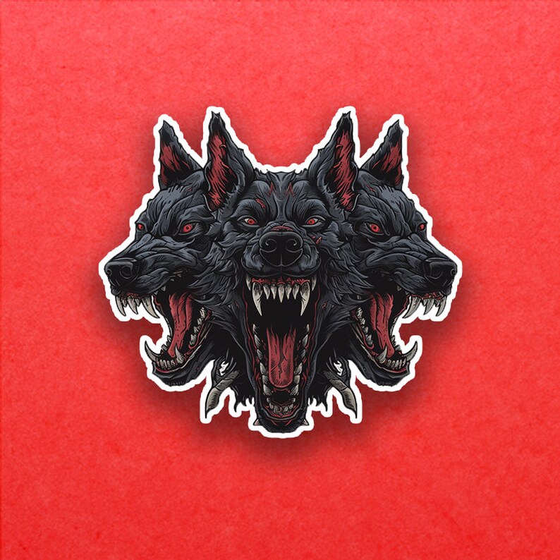 Cerberus Sticker Hellhound Gothic Design Evil Goth Decor Multiheaded ...