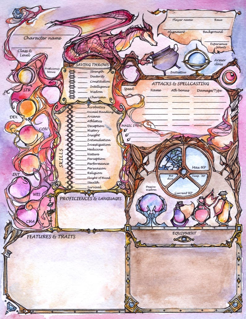 Dnd 5e Sorcerer Character Sheet / Fillable PDF Digital Download / Dungeon and Dragons Gifts ...