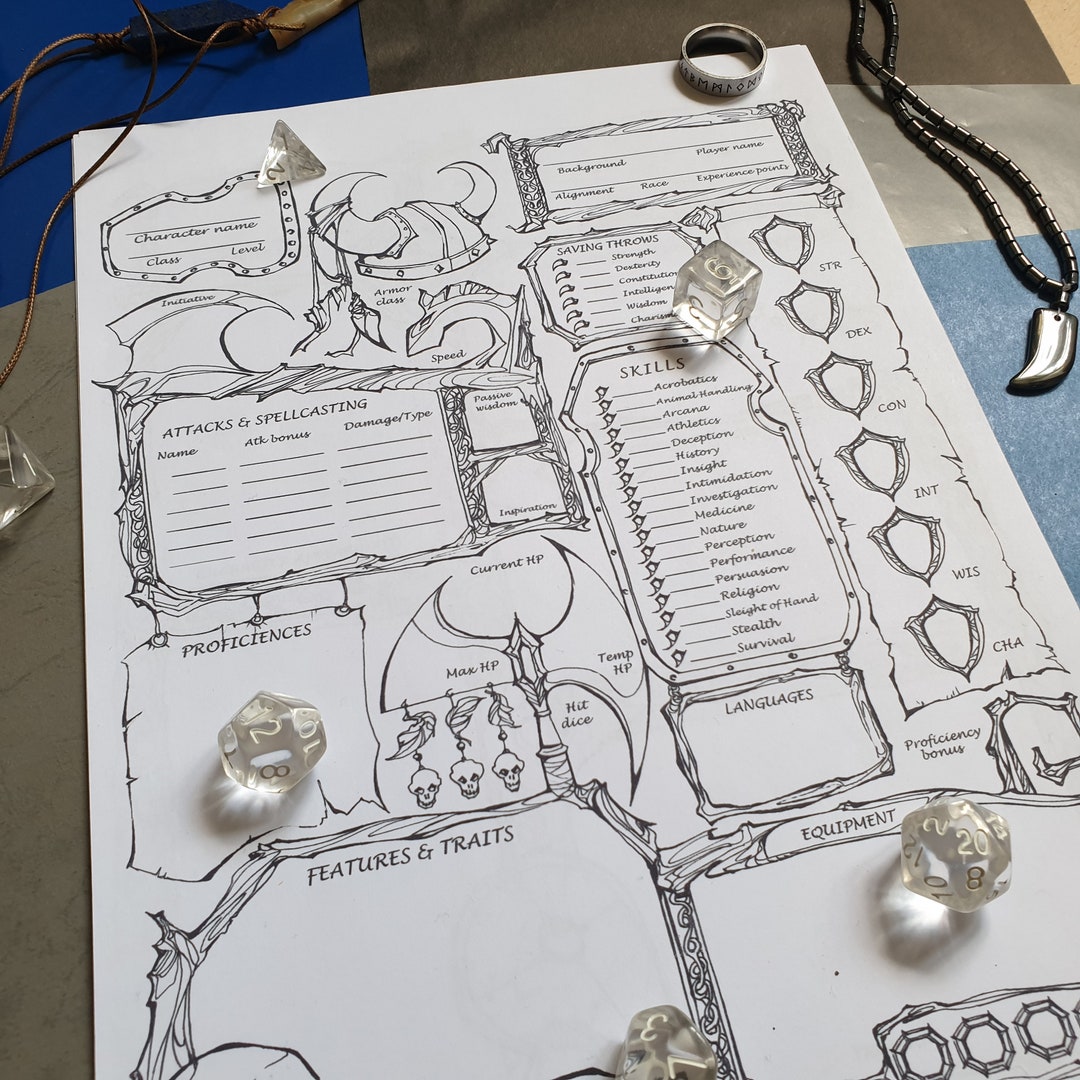 Dnd 5e Barbarian Character Sheet / Printable Fillable PDF / Dungeon and ...