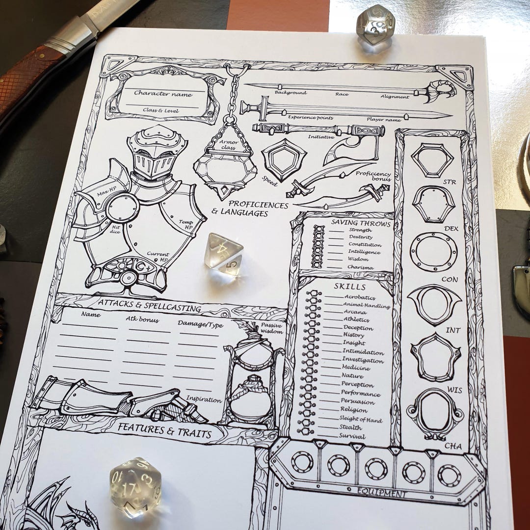 Dnd 5e Fighter Character Sheet / Printable Fillable PDF / Dungeon and ...