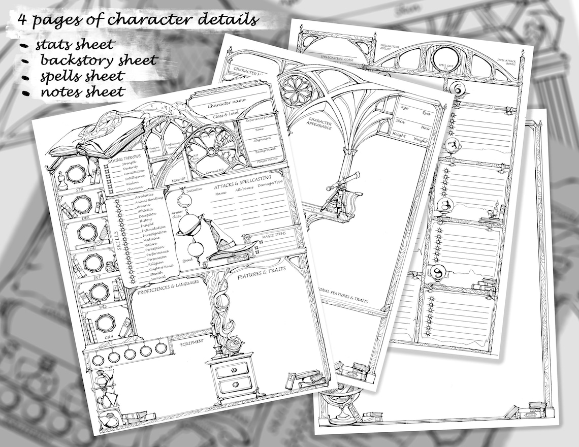 Dnd 5e Wizard Character Sheet / Printable Fillable PDF / Dungeon and ...
