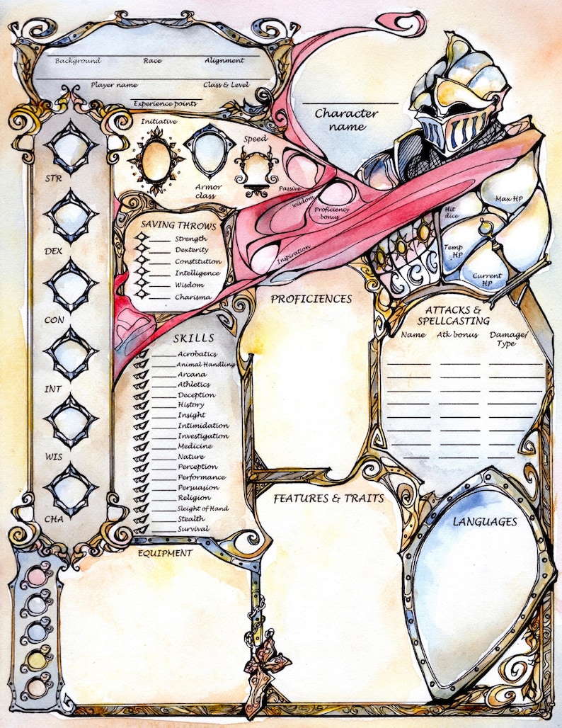 Dnd 5e Paladin Character Sheet / Fillable PDF Digital Download ...