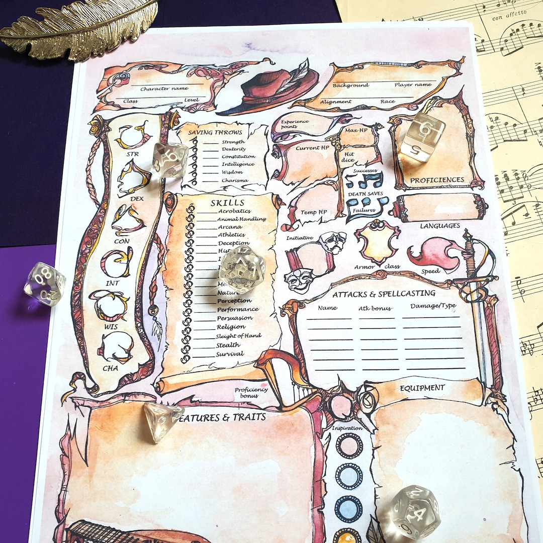 Dnd 5e Bard Character Sheet / Fillable PDF Digital Download / Dungeon ...