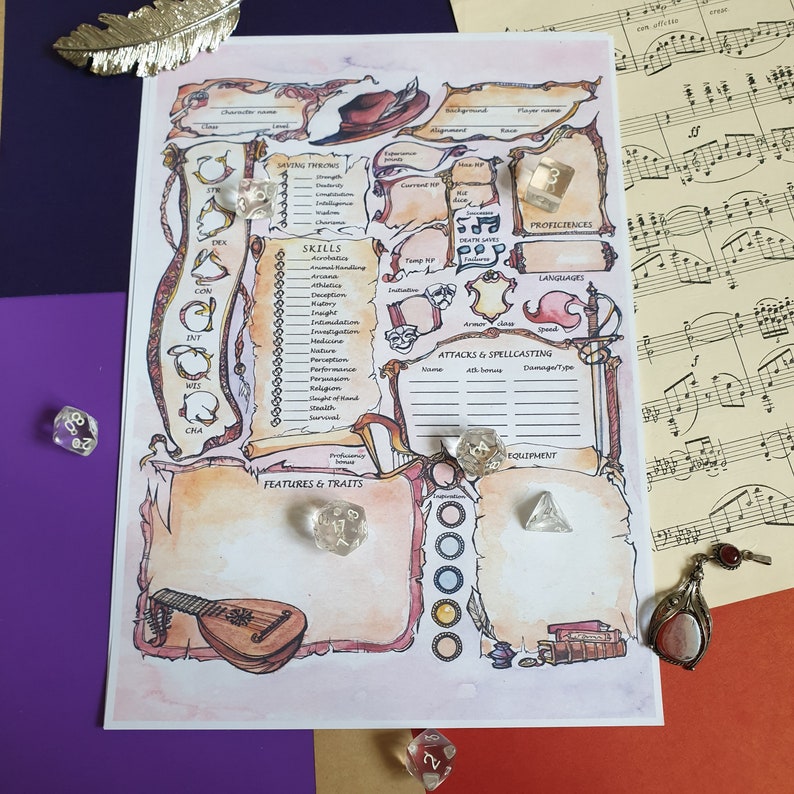 Dnd 5e Bard Character Sheet / Fillable PDF Digital Download / Dungeon ...