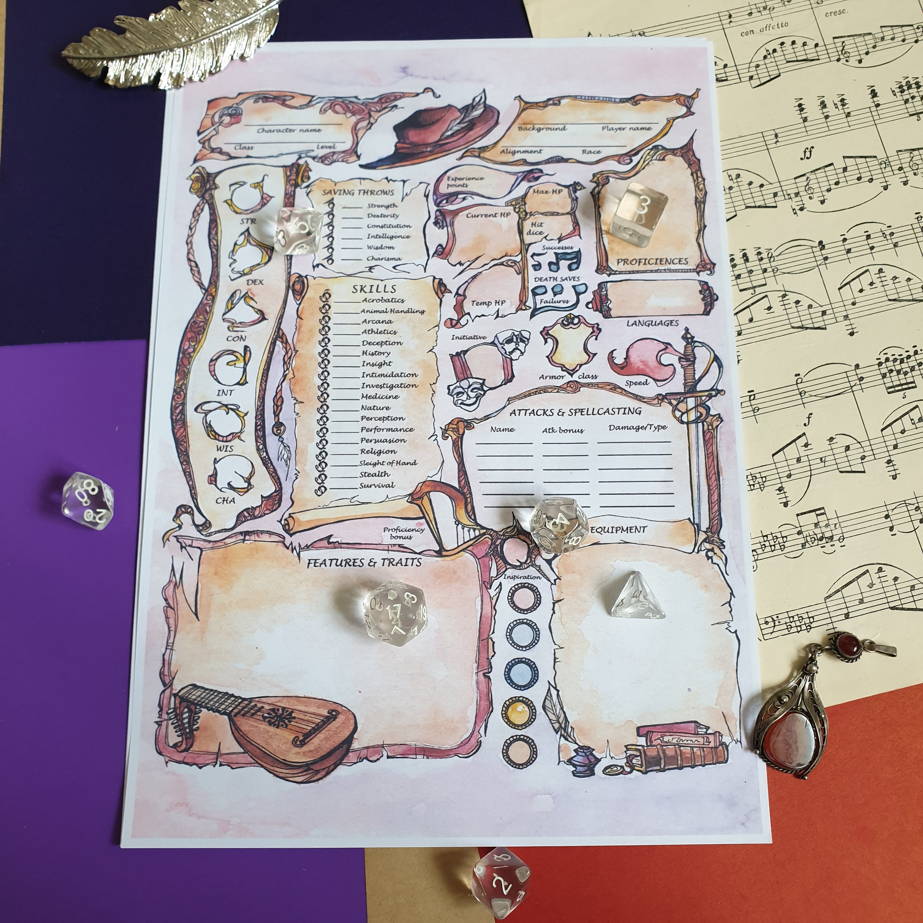 Dnd 5e Bard Character Sheet / Fillable PDF Digital Download / Dungeon ...