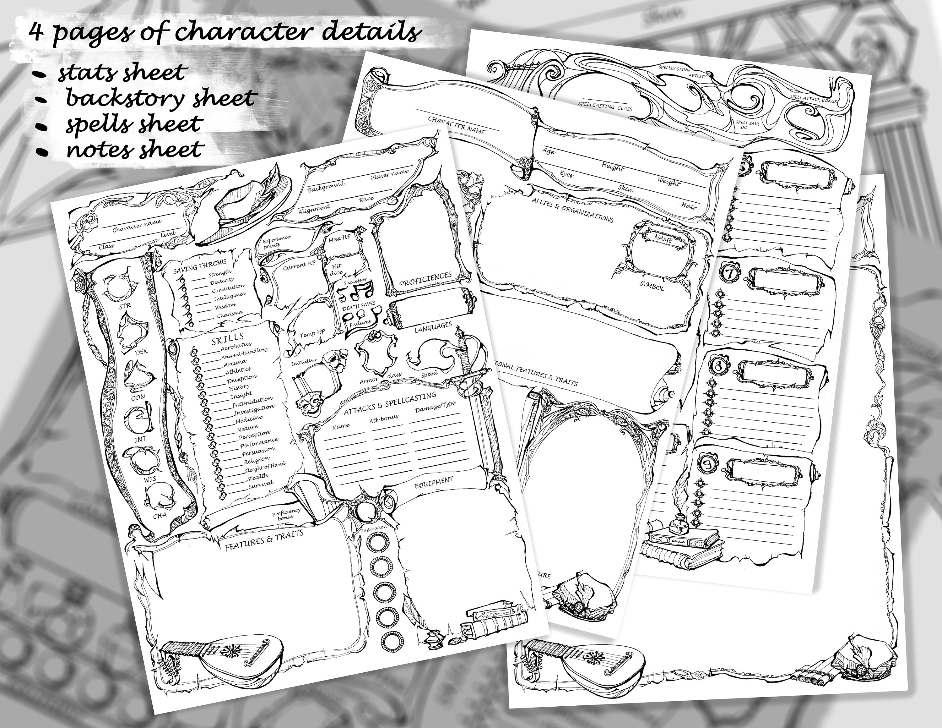 Dnd 5e Bard Character Sheet / Printable Fillable PDF / Dungeon and ...
