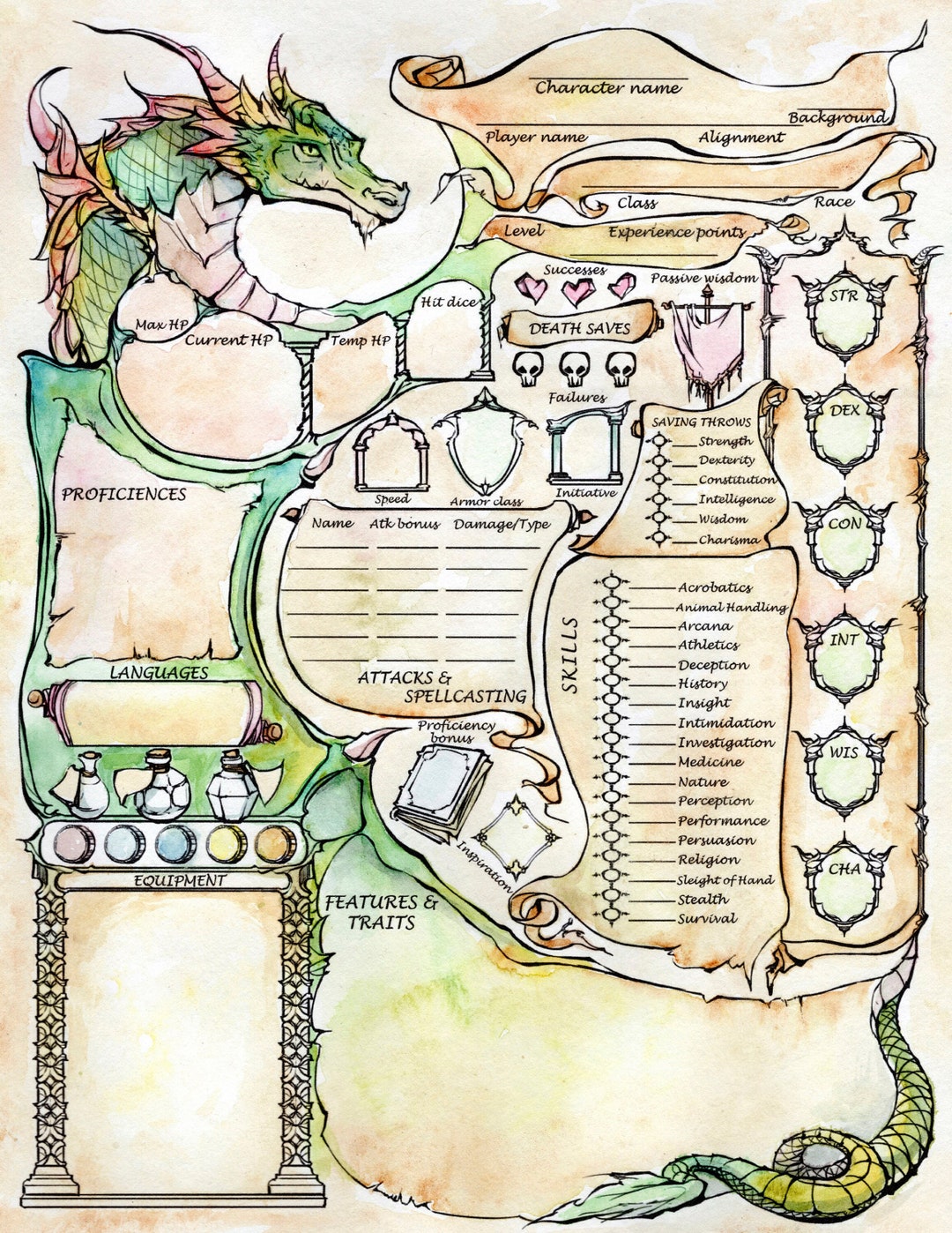 Dnd 5e Dragon Character Sheet / Fillable PDF Digital Download / Dungeon ...