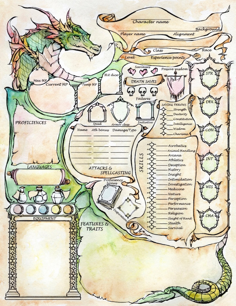 Dnd 5e Dragon Character Sheet / Fillable PDF Digital Download / Dungeon ...