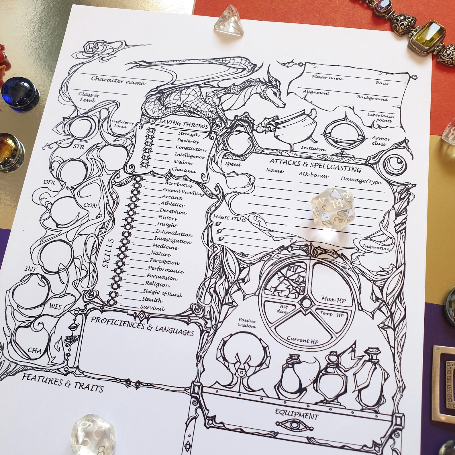Dnd 5e Sorcerer Character Sheet / Printable Fillable PDF / Dungeon and ...