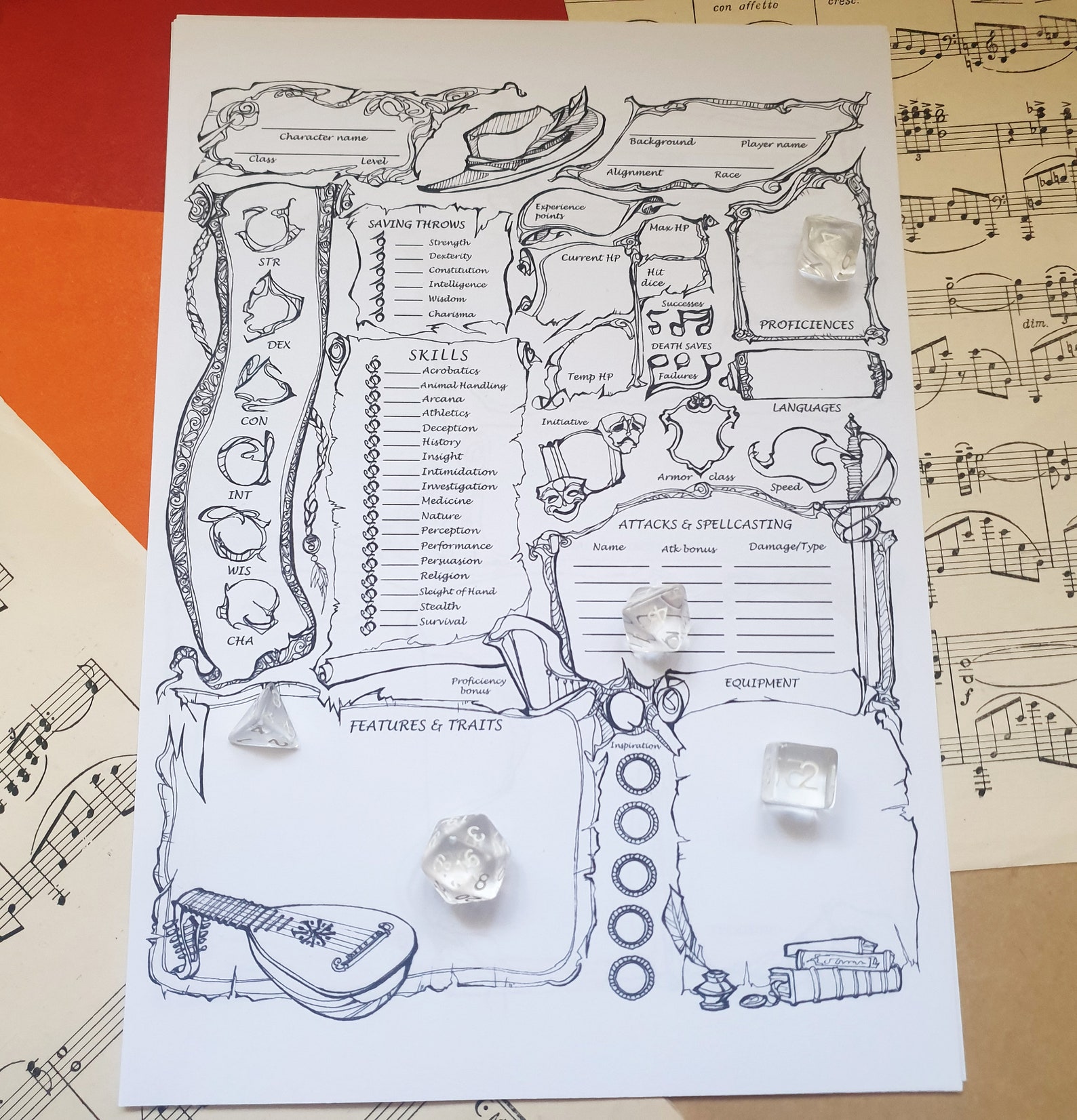 Dnd 5e Bard Character Sheet / Printable Fillable PDF / Dungeon and ...