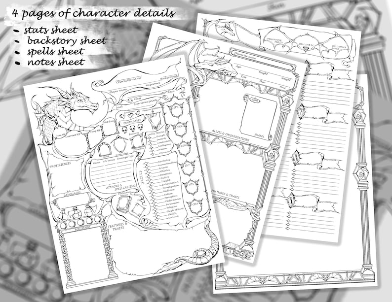 Dnd 5e Dragon Character Sheet / Printable Fillable PDF / Dungeon and ...